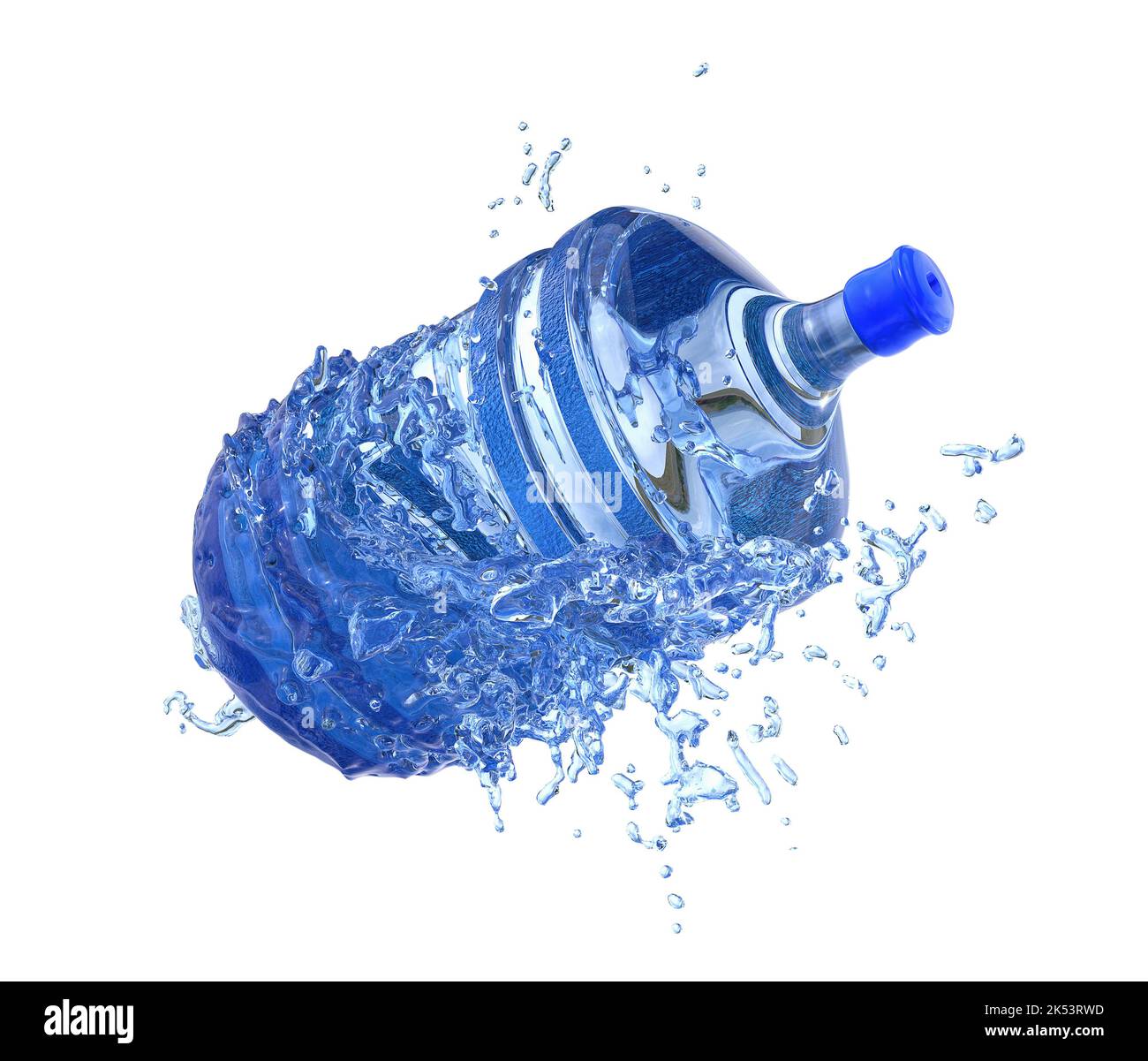 big water bottle in water splash isolated on white background. 3d ...