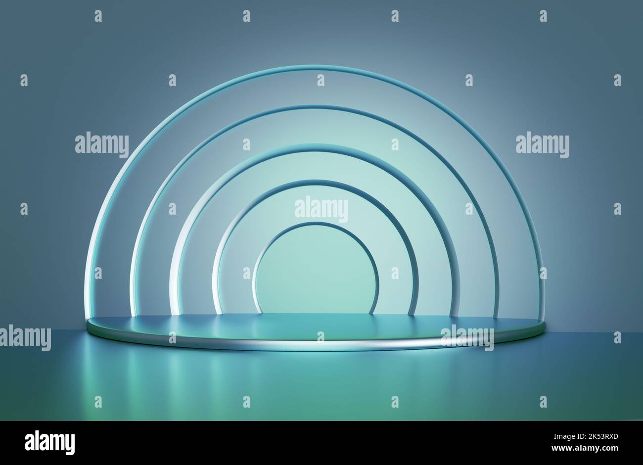 Beautiful light green background with pedestal and showcase. 3d ...