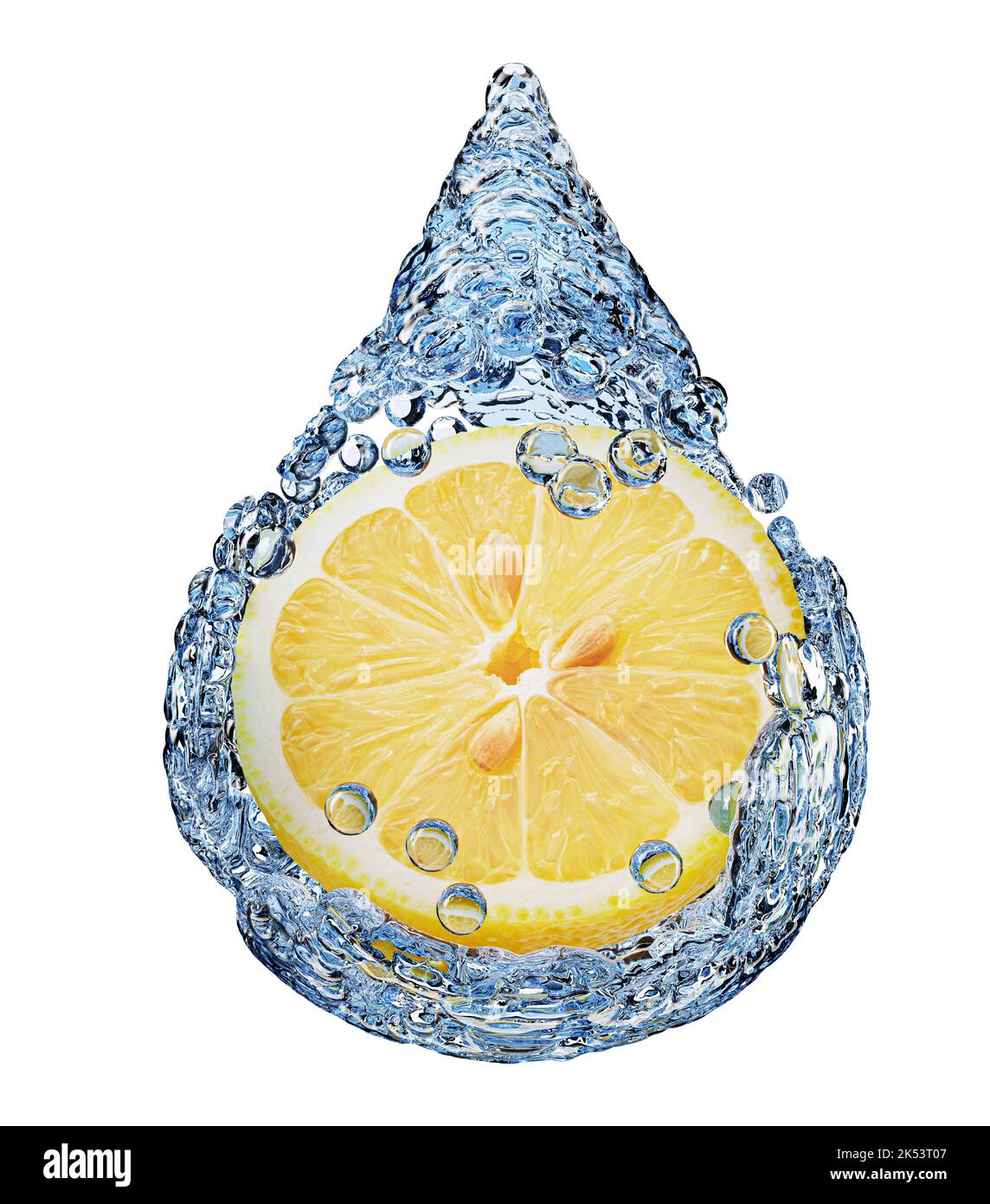 lemon in water splashing in the shape of drop with clipping path on a ...
