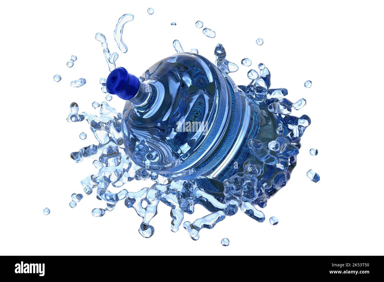 big water bottle in water splash isolated on white background. 3d ...