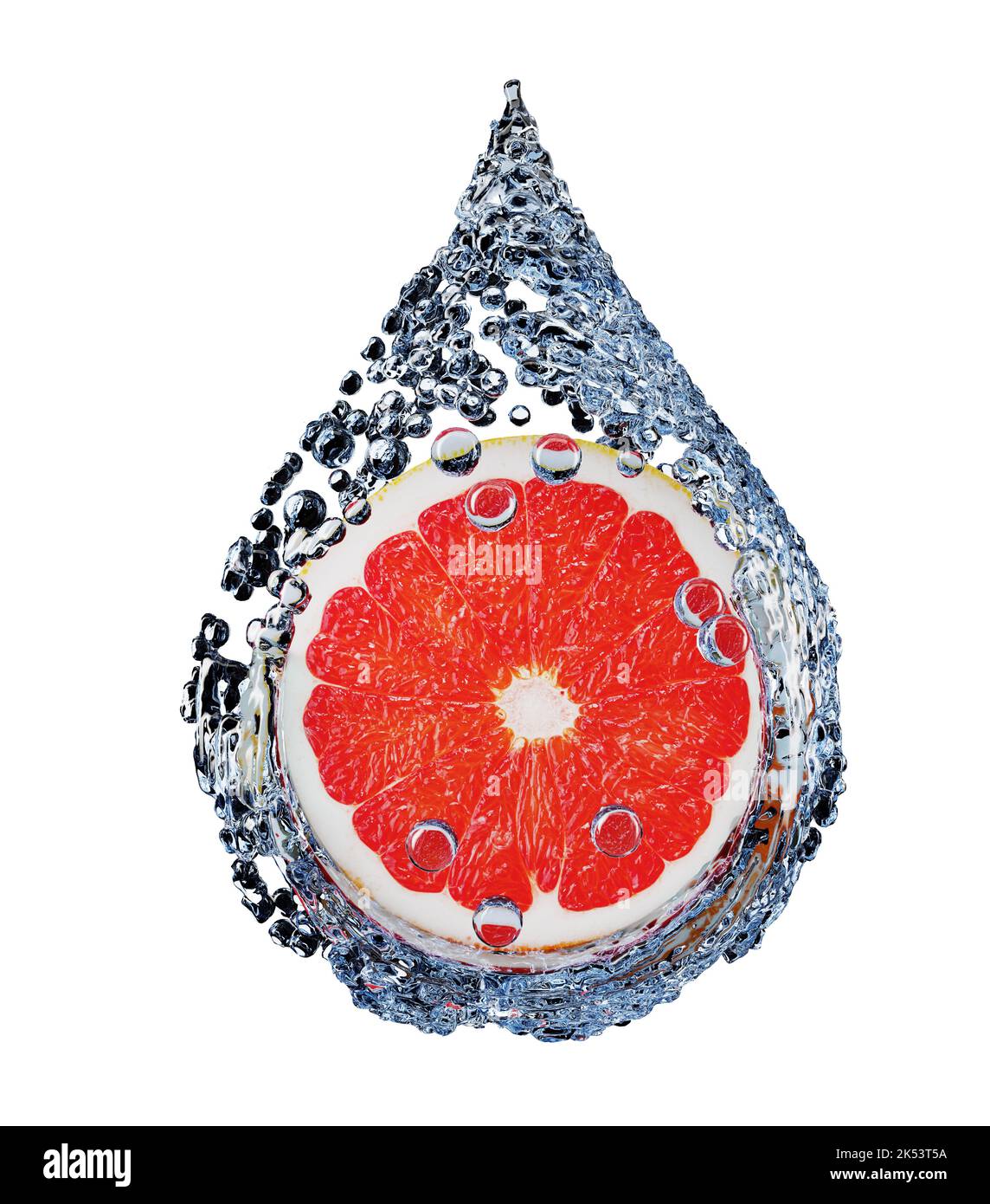 grapefruit in water splashing in the shape of drop with clipping path ...