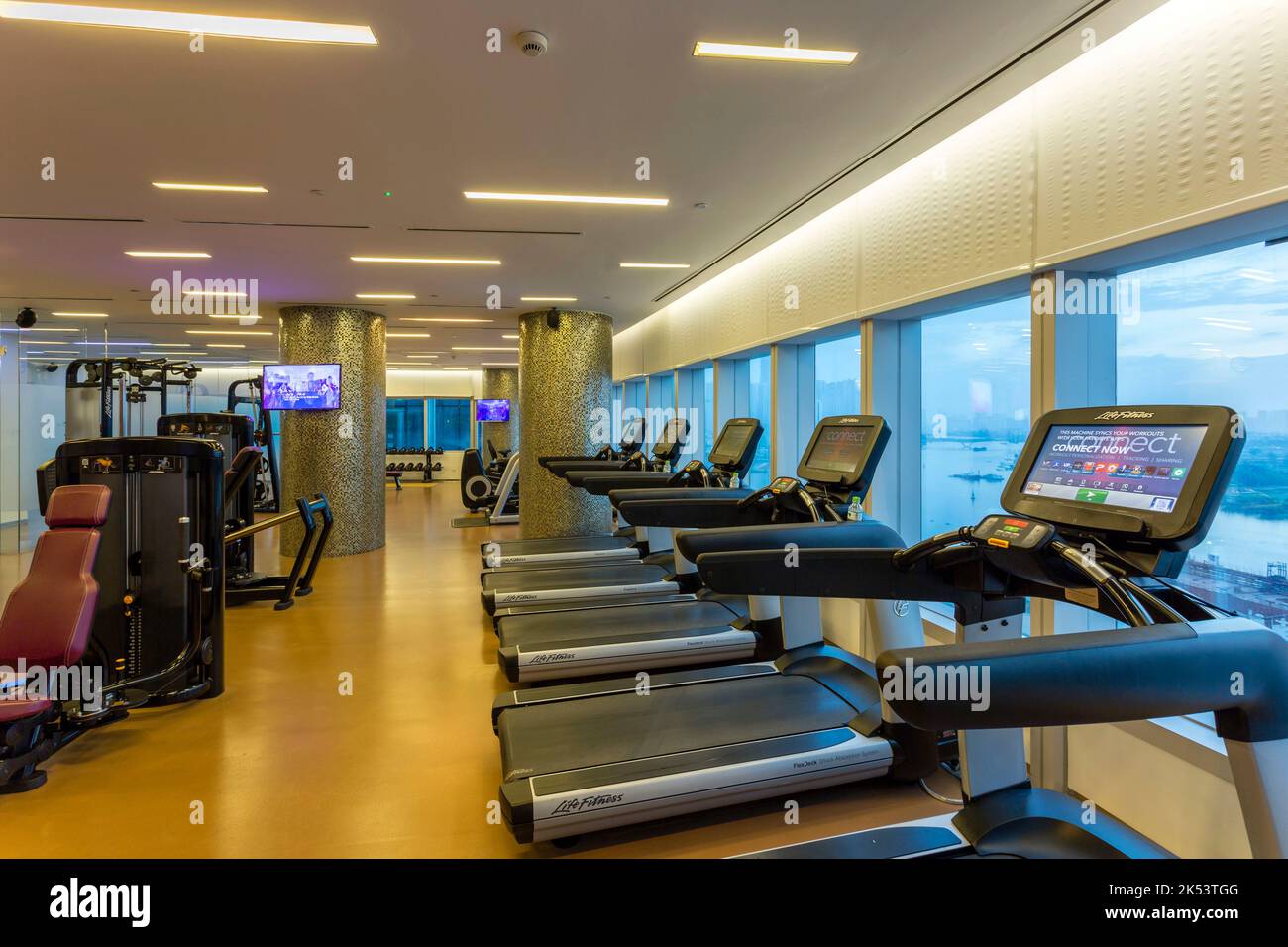 Hanoi, Vietnam - January 22, 2018: Interior view of the fitness center ...