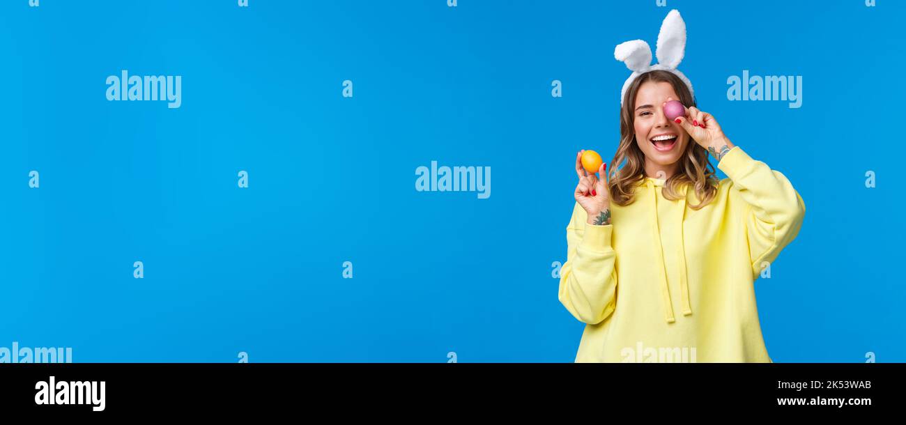 Holidays, traditions and celebration concept. Happy cheerful young ...