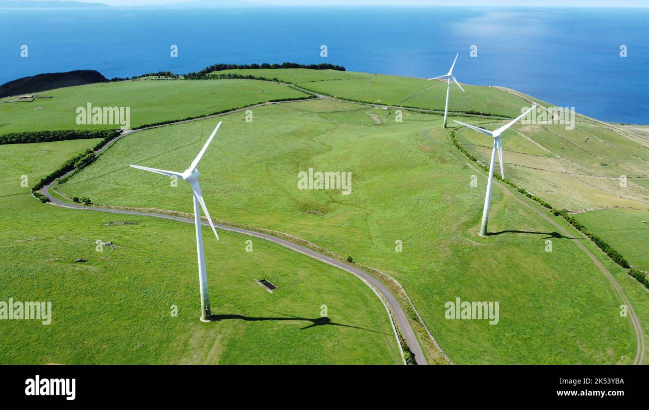 The caldera volcano and windfarm at Serra Branca, Graciosa Island ...
