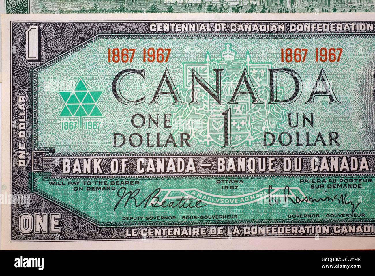 Close-up of Canadian centennial one dollar bill Stock Photo - Alamy
