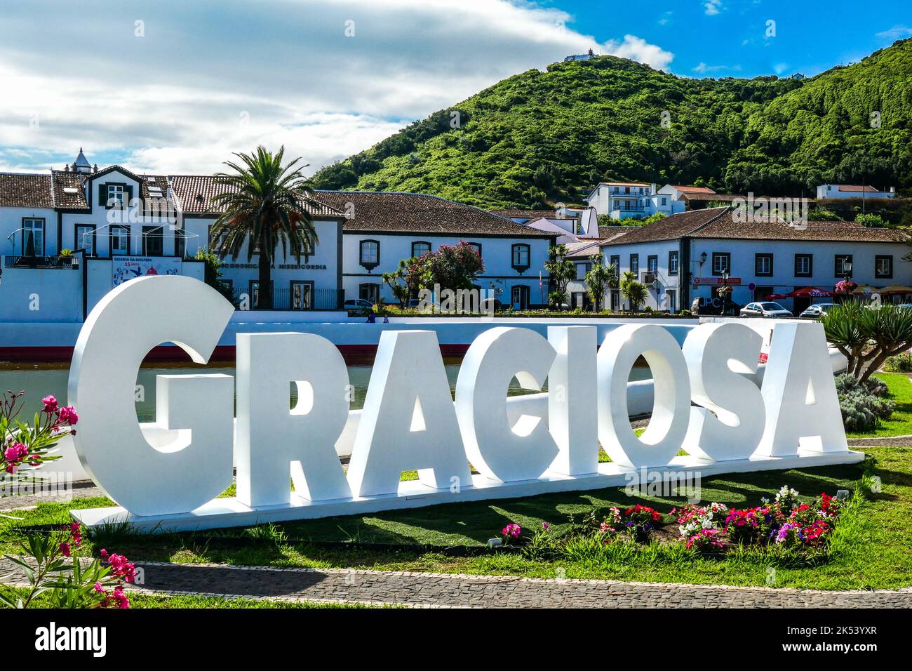 The big Graciosa sign in the city of Santa Cruz, Graciosa, Azores Stock ...