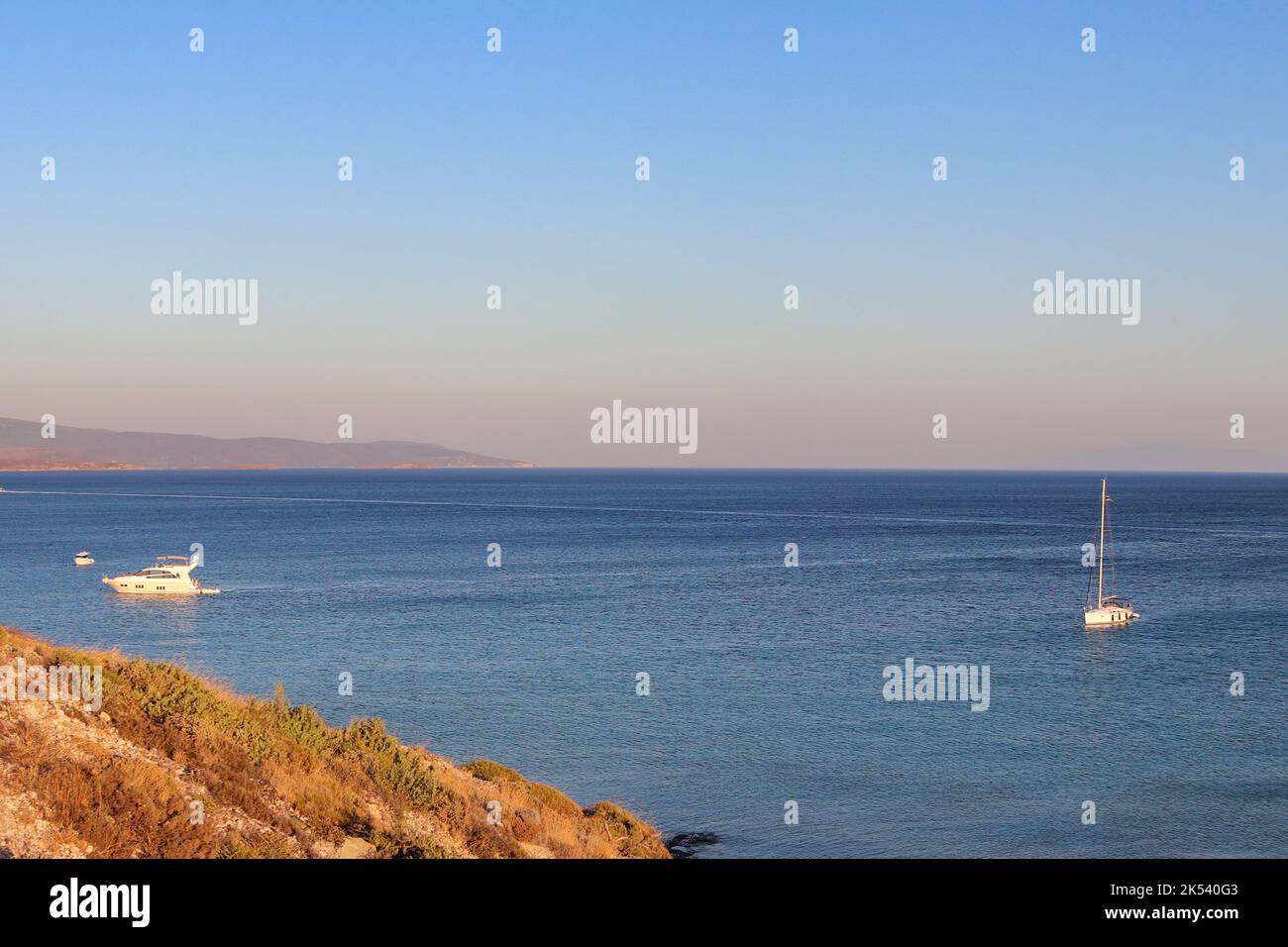 Sailing yacht in the open sea. Sailboat. Yacht from above. Sailing boat ...