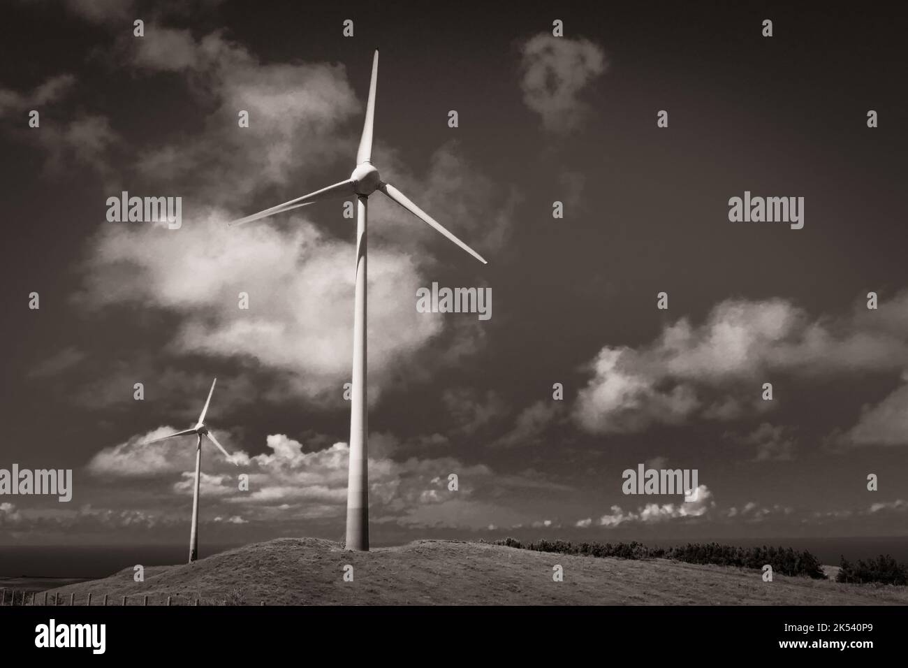 The caldera volcano and windfarm at Serra Branca, Graciosa Island ...