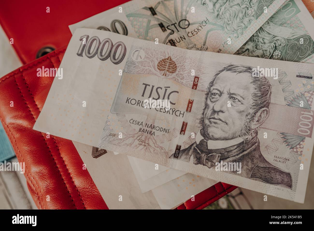 Czech cash money close-up background. Czech Crown. Ceska koruna. Bill ...