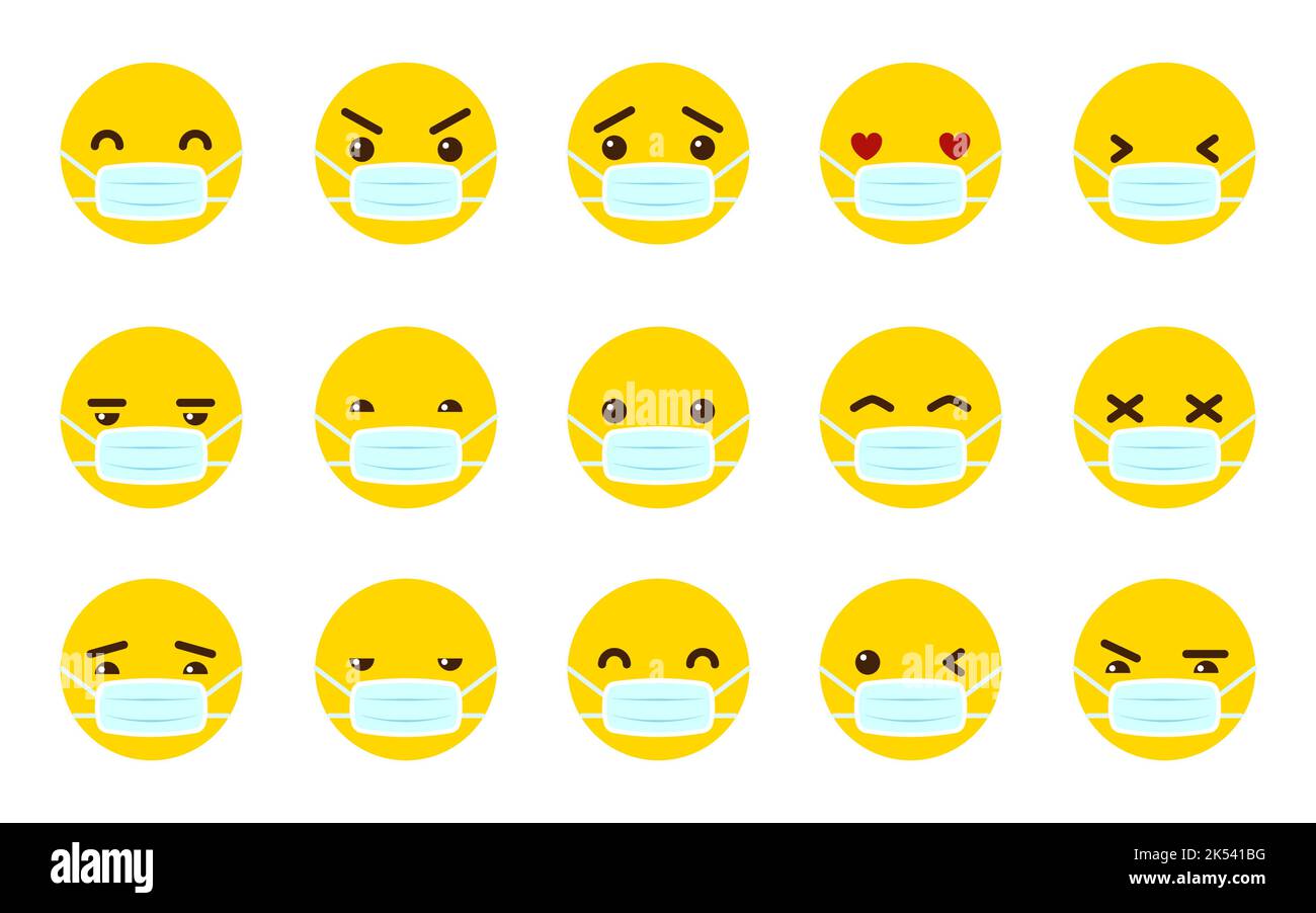 Emoticon yellow face with medical icon set. Epidemic emoji symbol ...