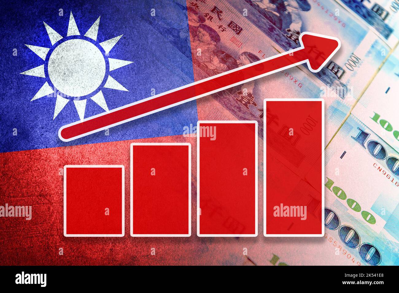 Economy Chart: Up Arrow, Taiwan Flag and New Taiwan Dollar Cash Bills ...