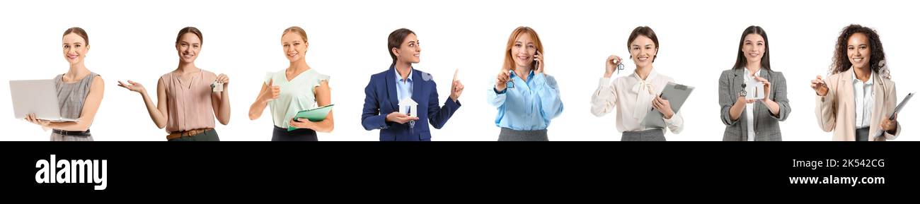 Set of female real estate agents on white background Stock Photo - Alamy