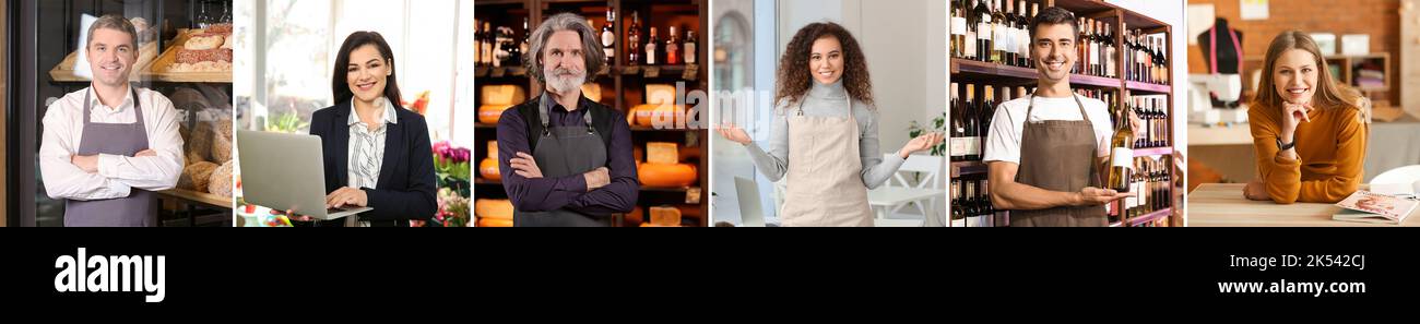 Collage of happy business owners Stock Photo - Alamy