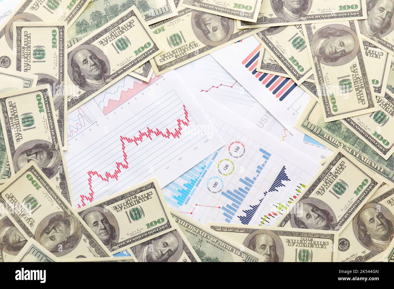 Dollar banknotes on diagrams. Exchange rate concept Stock Photo - Alamy