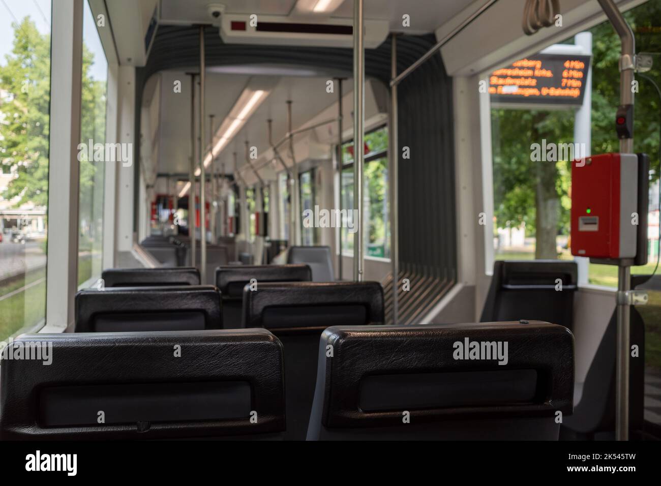 Interior view inside empty passenger trains or light rail tram of ...