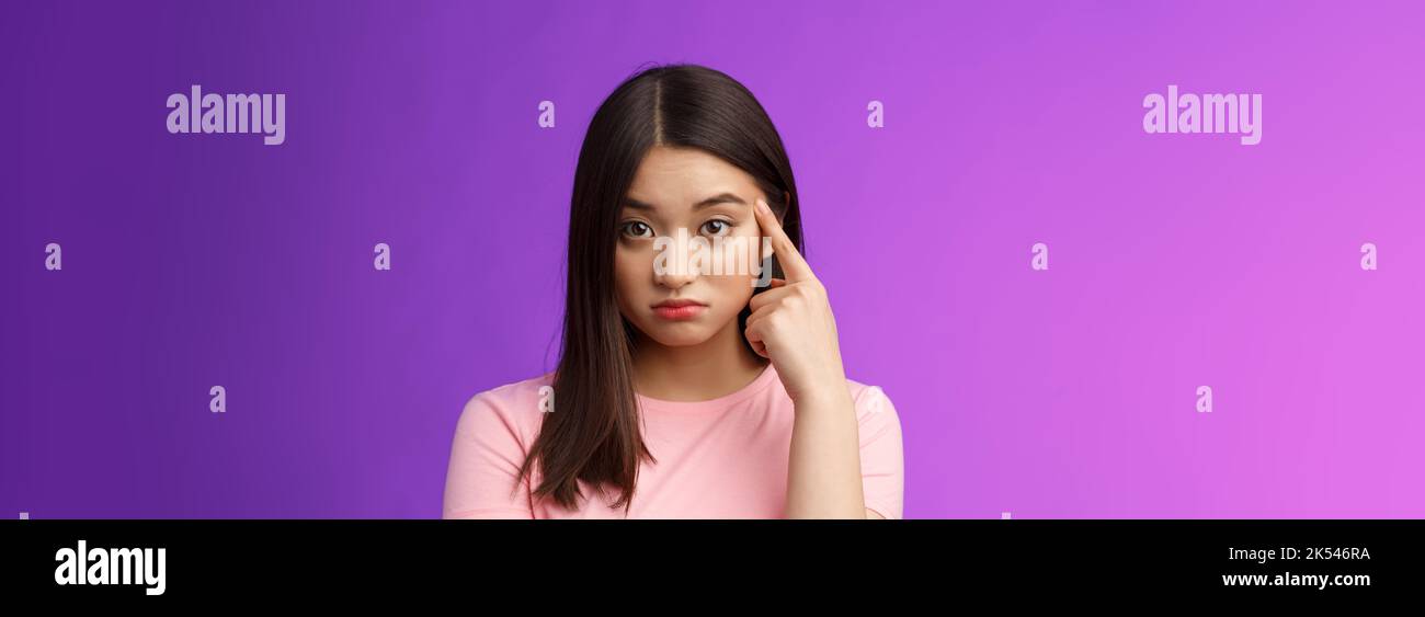 Shocked asian girl scold friend unacceptable behaviour, pointing finger ...