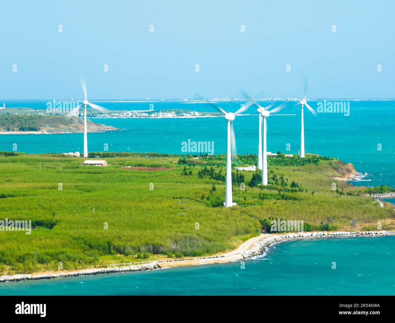 Aerial view of giant wind turbines in Penghu, Taiwan Stock Photo - Alamy