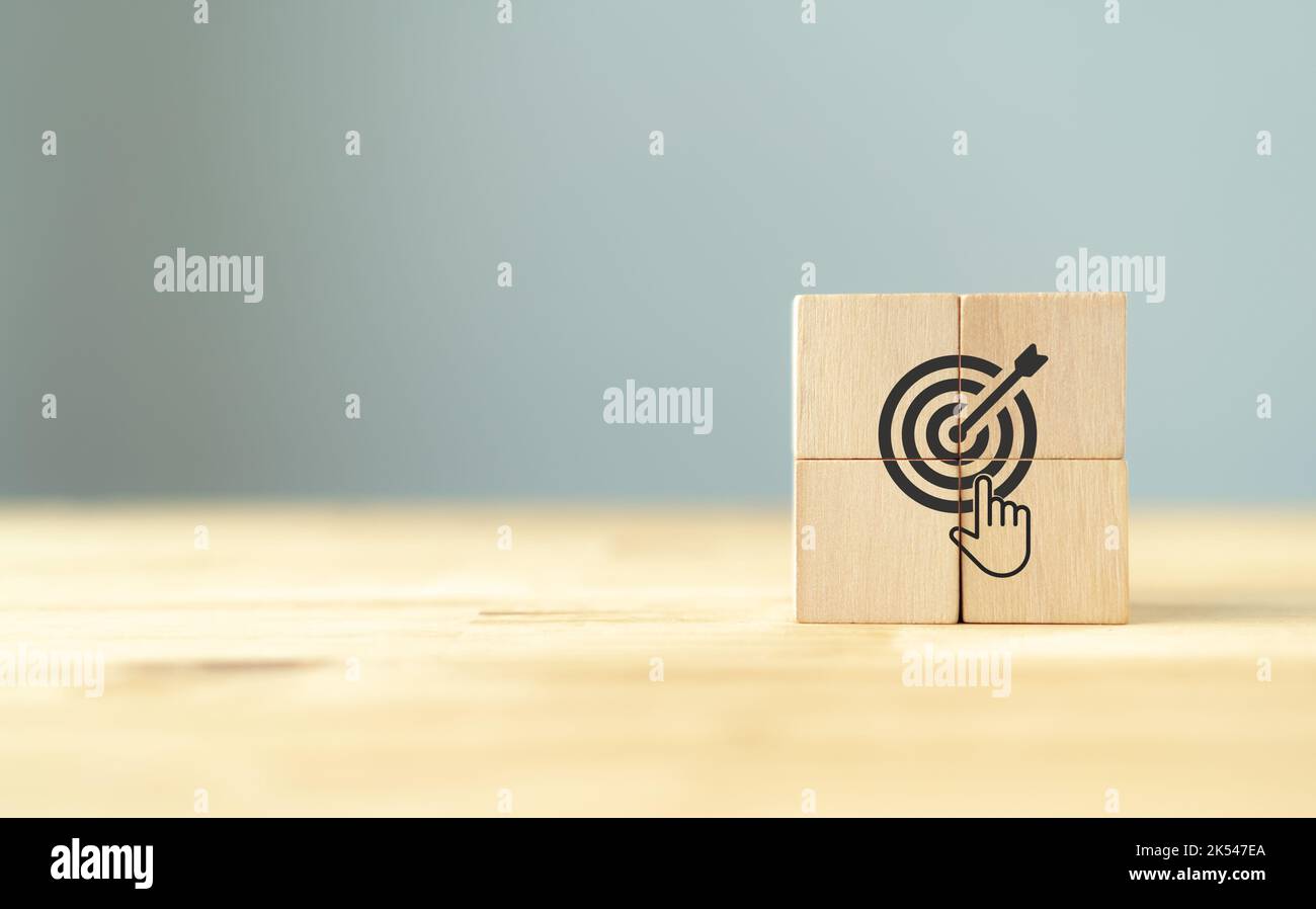 Business goals concept. Starting and goals achievement. Wooden cutes ...