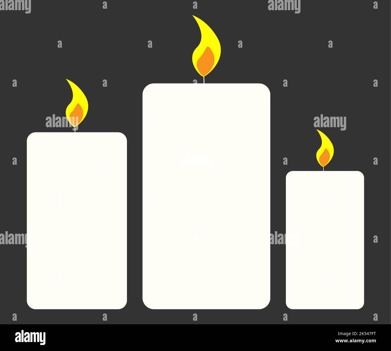 Simple candles, white candles with different sizes, candles set, flame ...