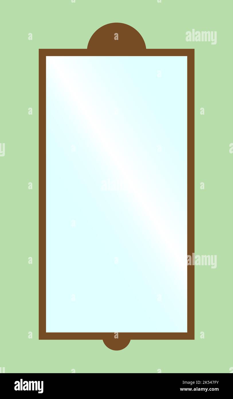 A simple mirror with a wooden frame, light blue color with white ...