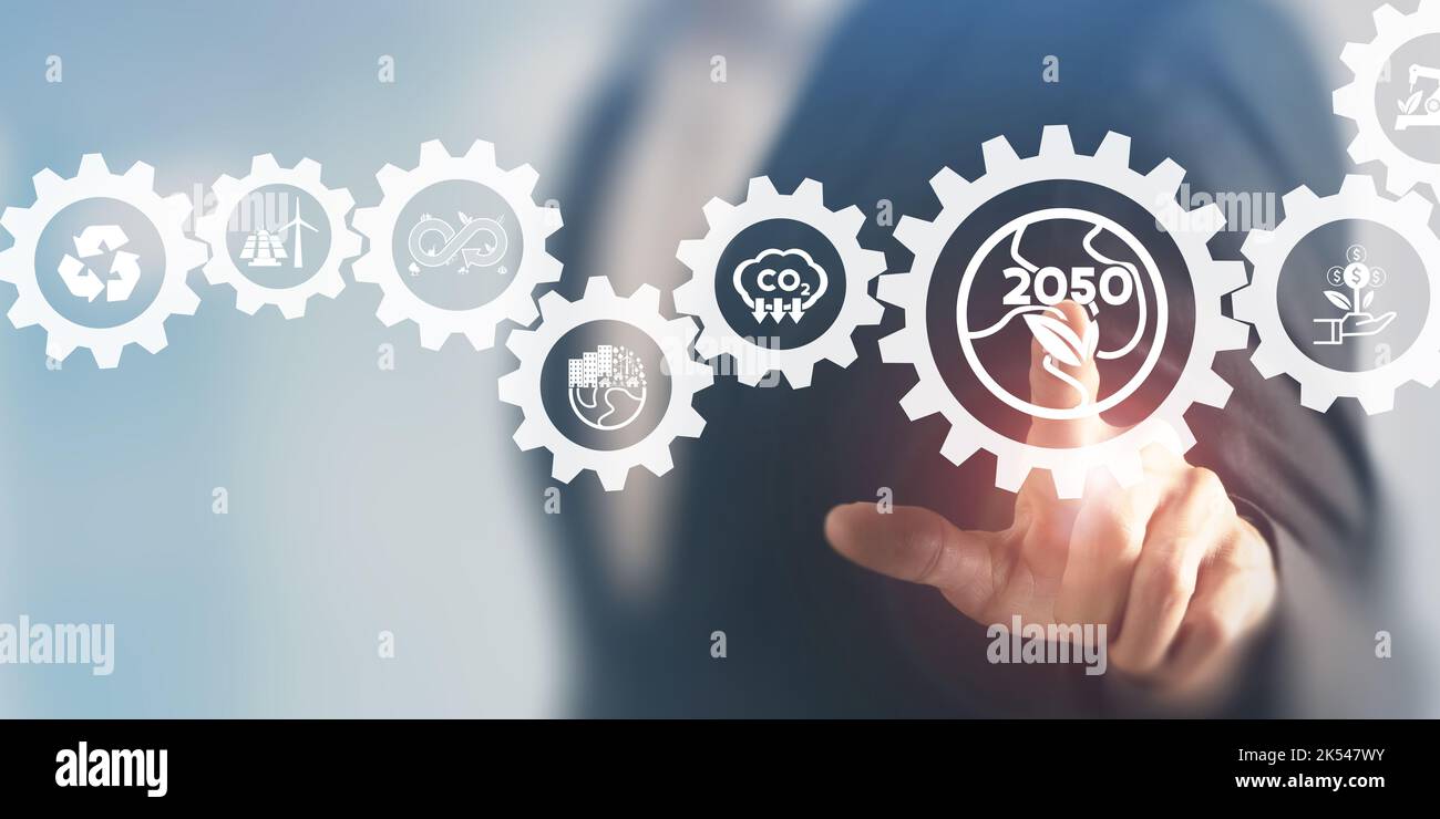 Net zero by 2050 concept. Greenhouse gas emissions target. EU ...