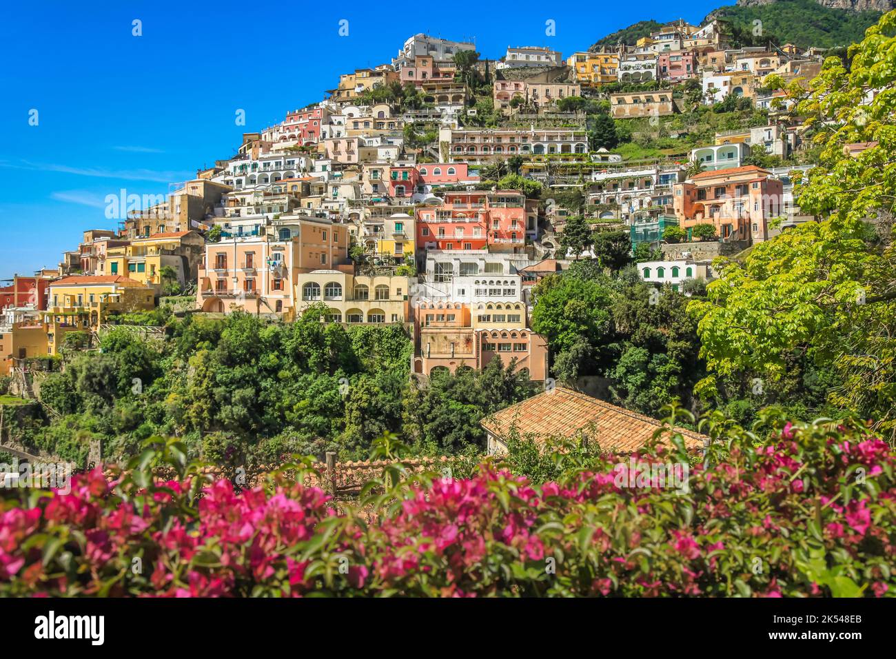 Positano cityscape bay at sunset, Amalfi coast of Italy, Southern ...