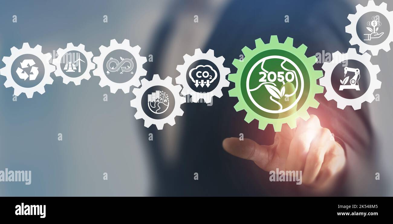 Net zero by 2050 concept. Greenhouse gas emissions target. EU ...