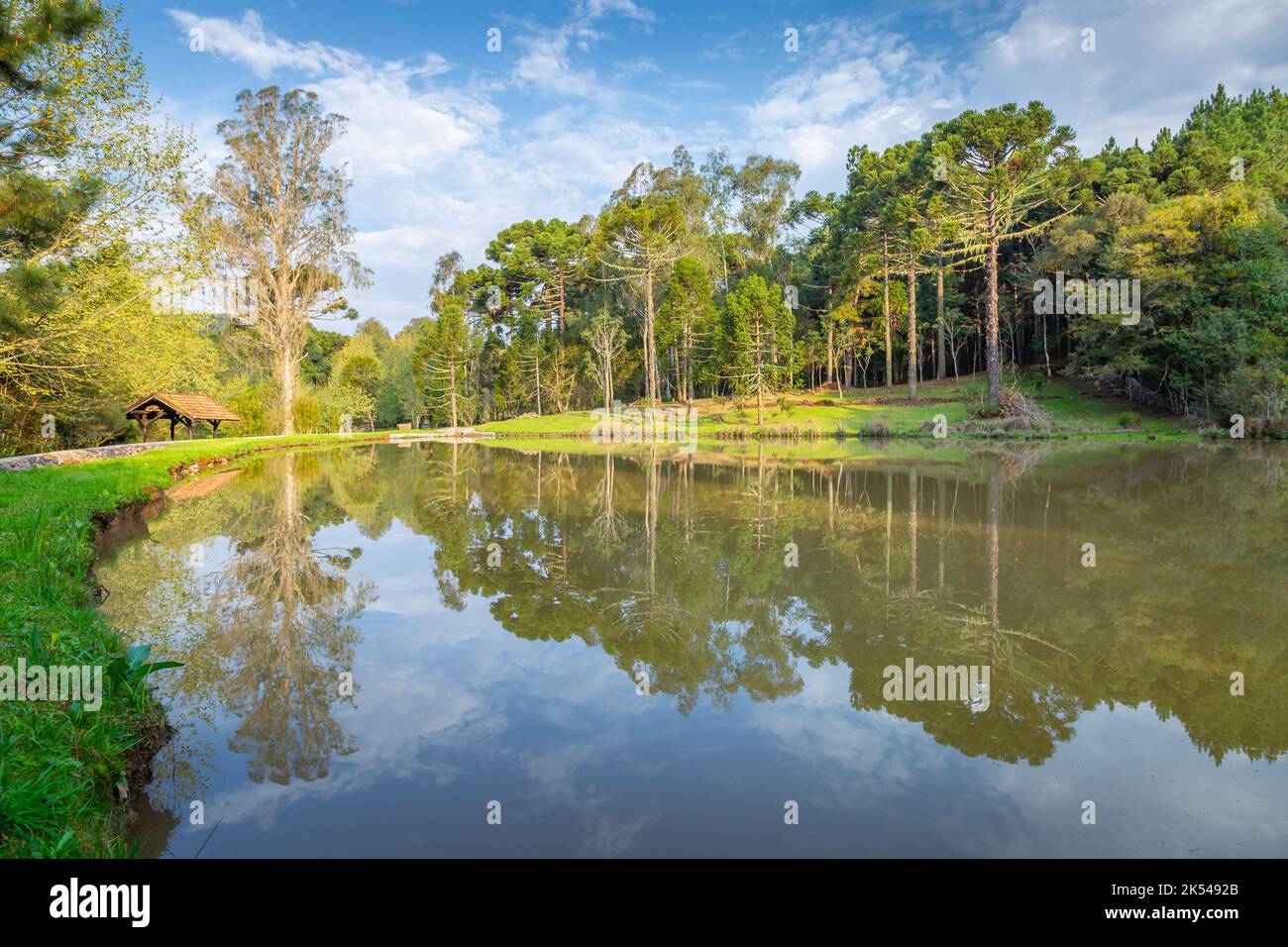 Southern Brazil countryside and lake reflection landscape at peaceful ...