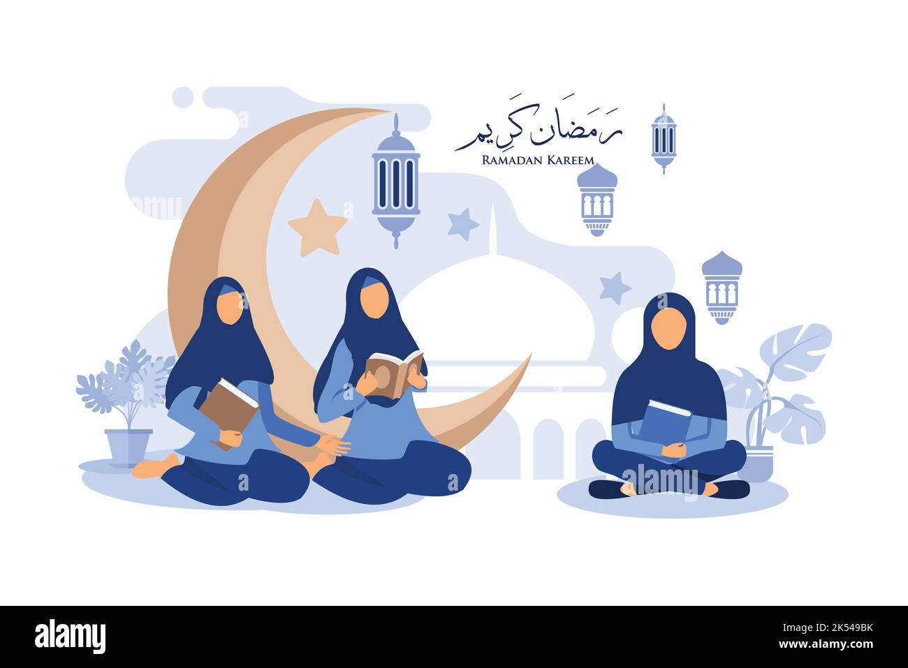 happy ramadan mubarak greeting concept with people character for web ...