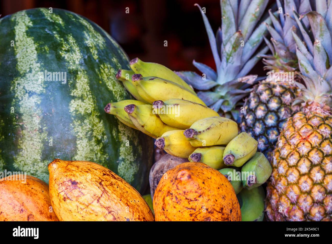 Assortment of colorful tropical fruits in Salvador, Bahia, Northeastern ...