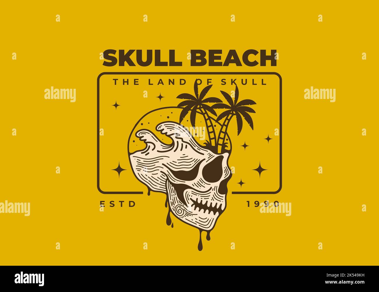 Vintage style skull with beach illustration on it Stock Vector Image ...