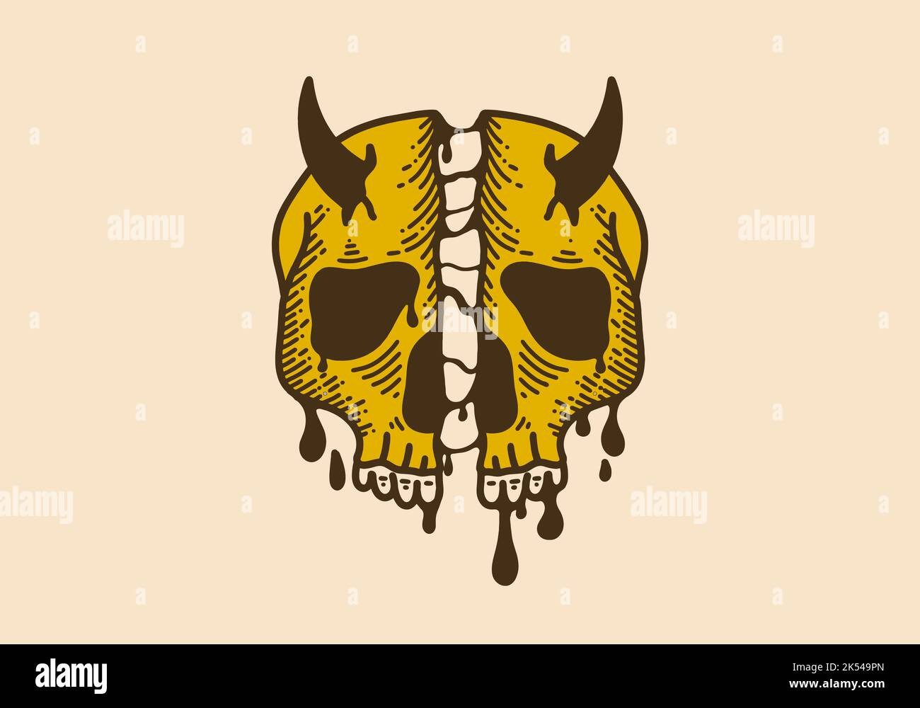 Vintage scary split skull with horn illustration design Stock Vector ...