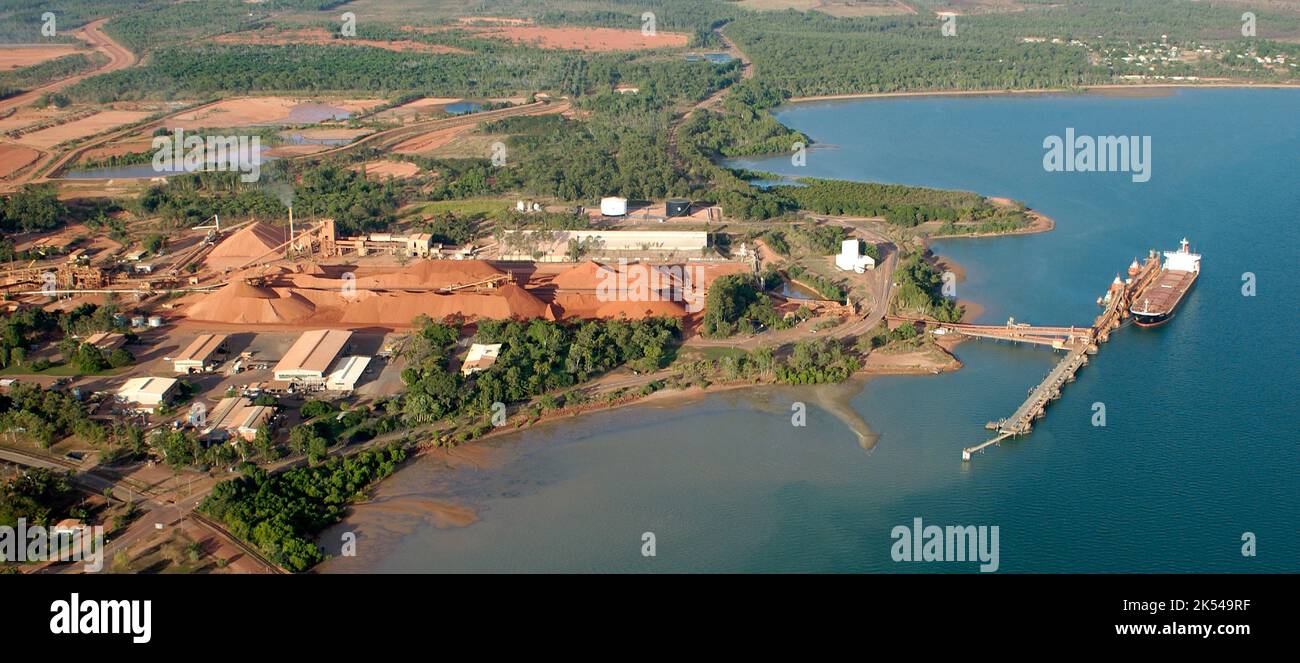 Ore ship loading bauxite Australia at Weipa , Cape York , Queensland ...