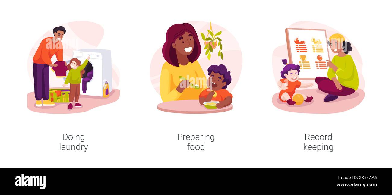 In-home caregivers house chores help isolated cartoon vector ...
