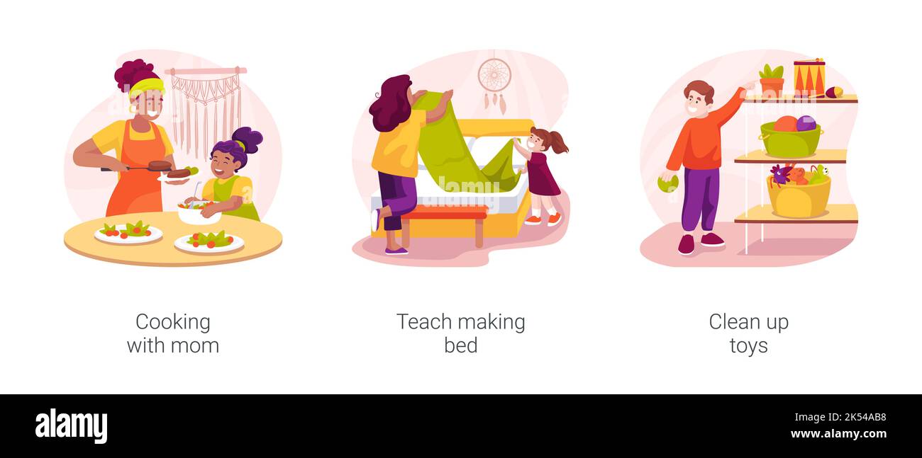 Household maintenance skills for kids isolated cartoon vector ...