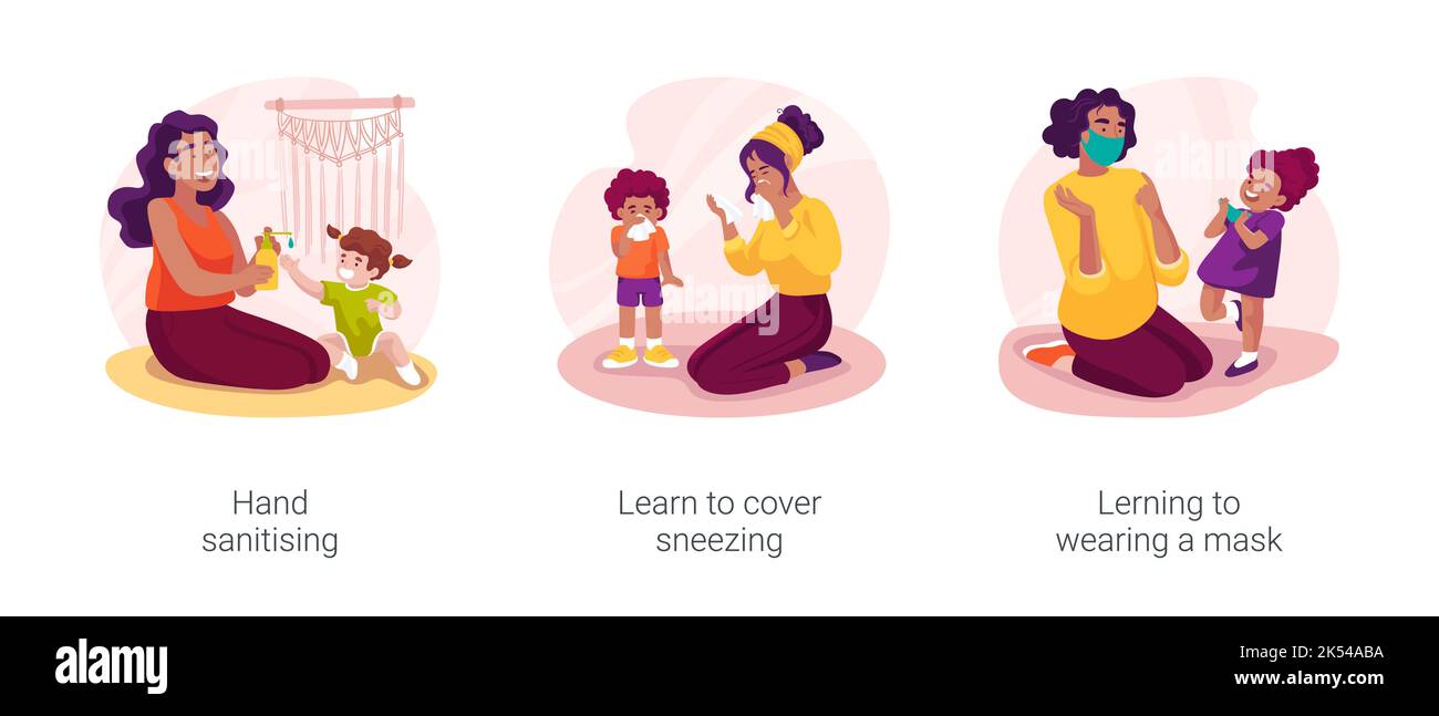 Personal hygiene skills in early education isolated cartoon vector ...