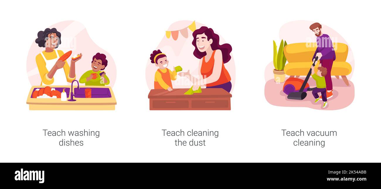 Household maintenance skills in home education isolated cartoon vector ...