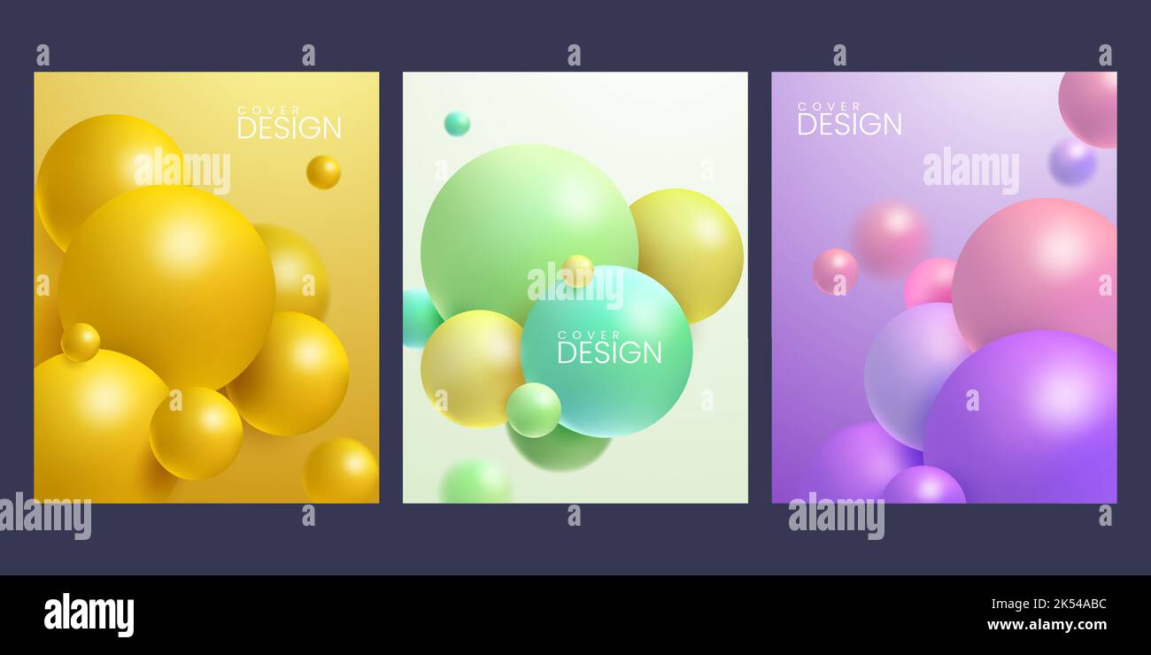 Modern cover design with dynamic colorful bouncing balls. abstract 3d ...