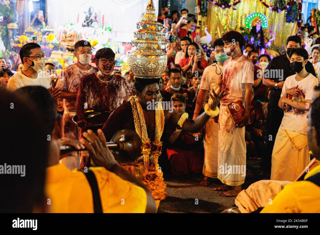 Bangkok, Thailand. 05th Oct, 2022. Hindu's god medium seen blessing the ...