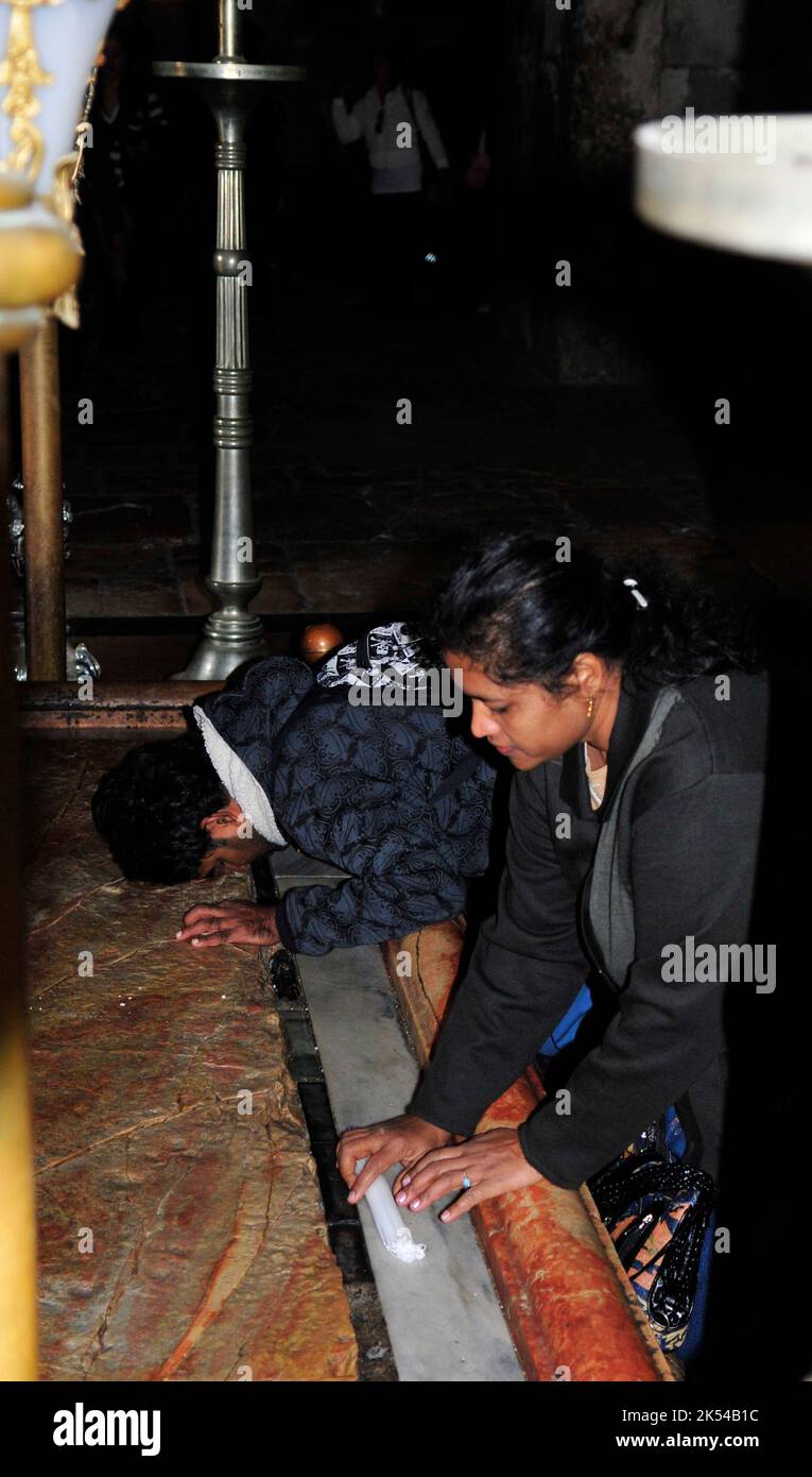 The Stone of Anointing inside the church of the holy Sepulchre in the ...