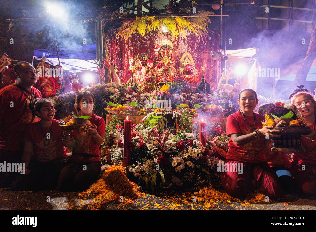 Hindu-Brahman believers seen sitting along the road while praying with ...