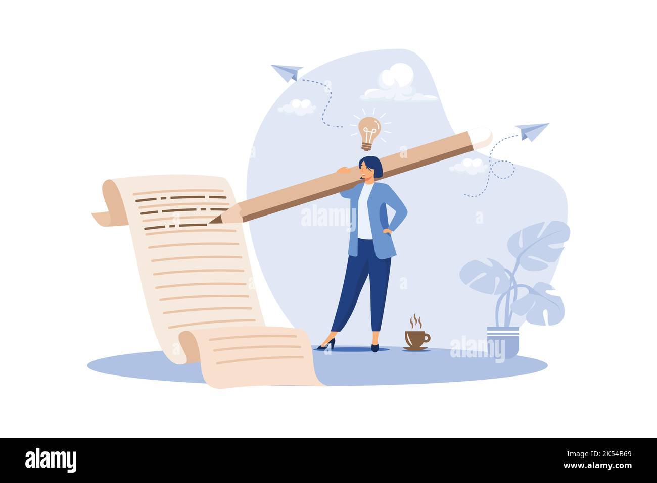 Woman thinking holding pencil Stock Vector Images - Alamy