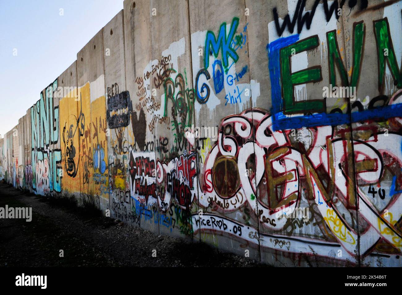Murals on the Israeli wall barrier near the Kalandia Checkpoint between ...