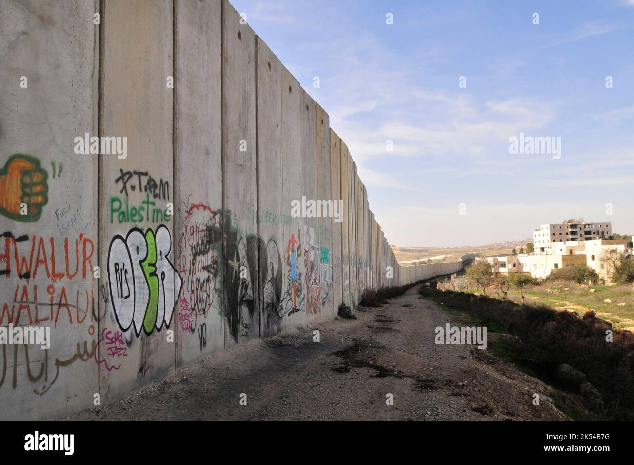 Murals on the Israeli wall barrier near the Kalandia Checkpoint between ...