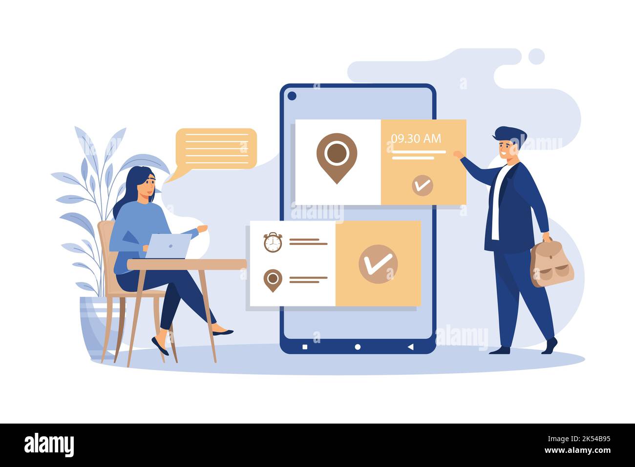 People using online appointment and booking app. Mean and woman ...