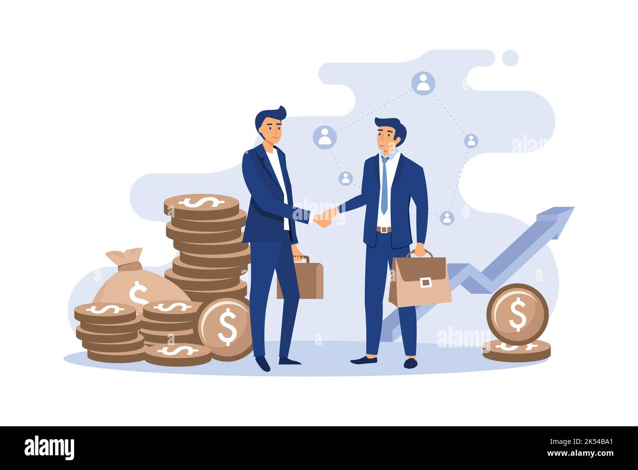 Two business partners handshaking flat vector illustration. Cartoon ...