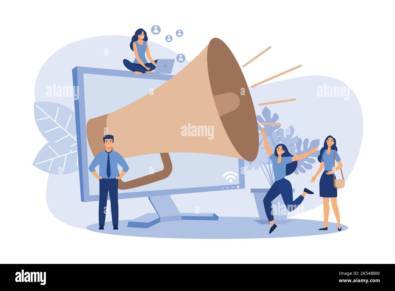 Noisy big megaphone. Speaker announcing news to target audience. Can be ...