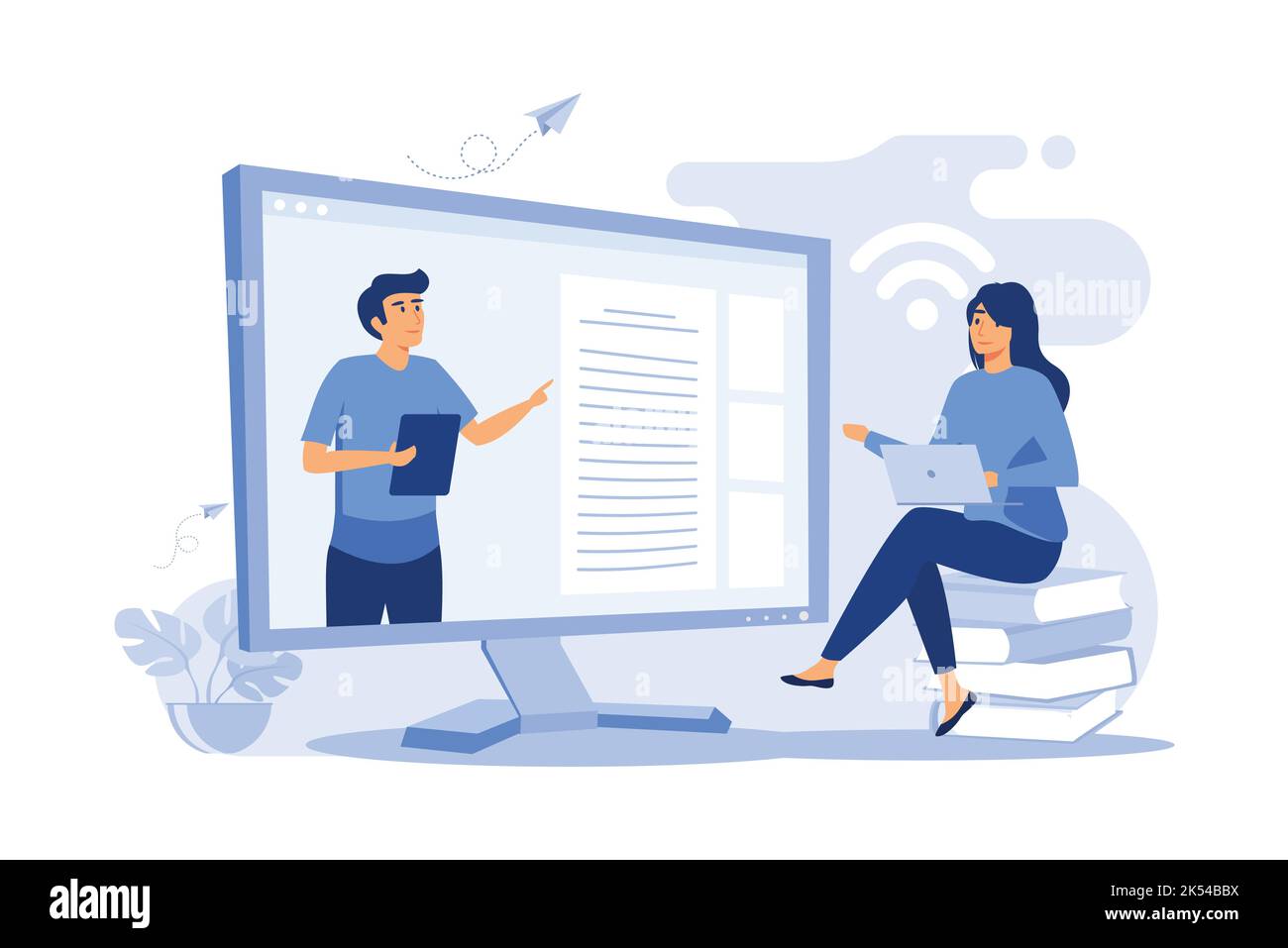 Female student listening webinar online flat vector illustration ...