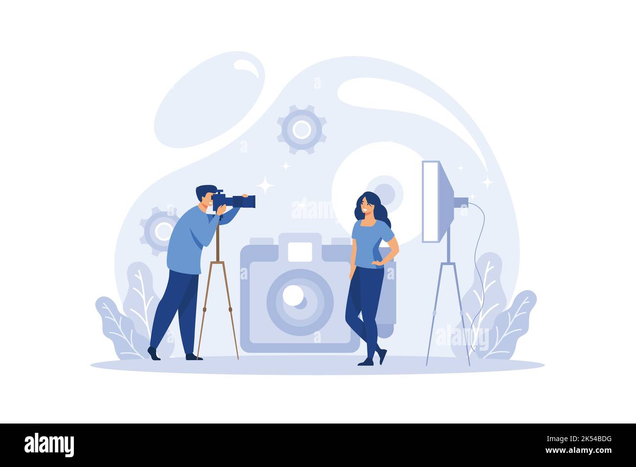 Taking part in photo session concept. Young smiling pretty woman ...