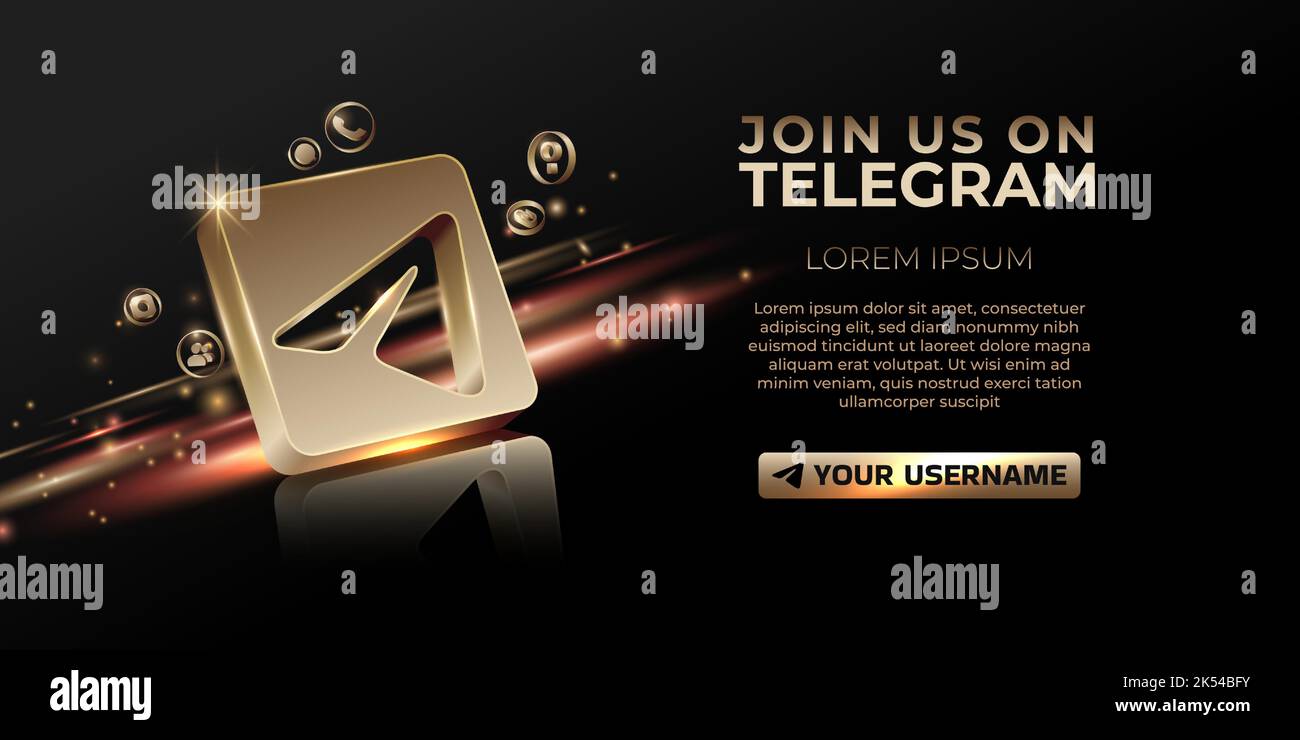 Telegram banner 3d gold icon for business page promotion and social ...
